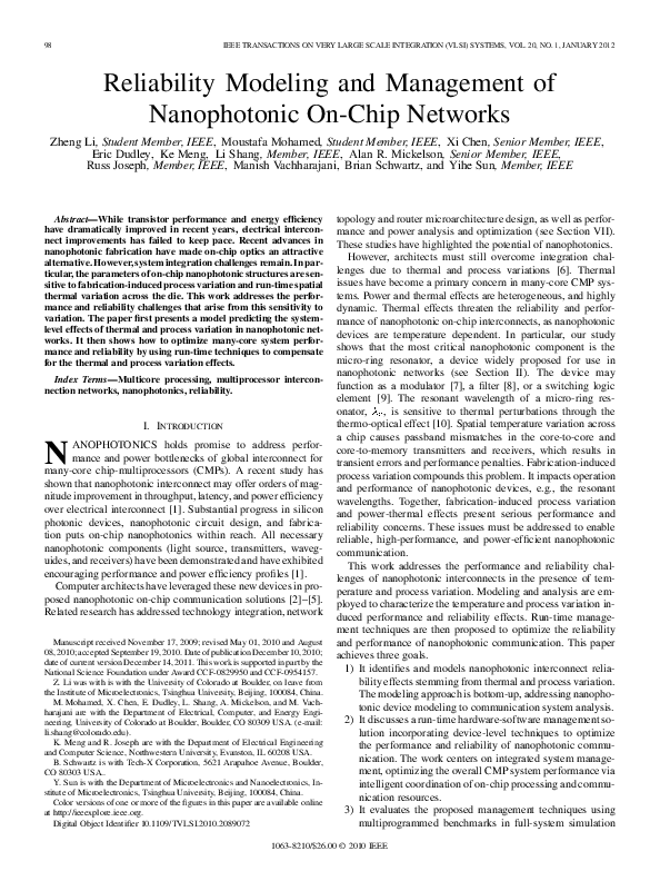 (PDF) Reliability Modeling and Management of Nanophotonic On-Chip Networks