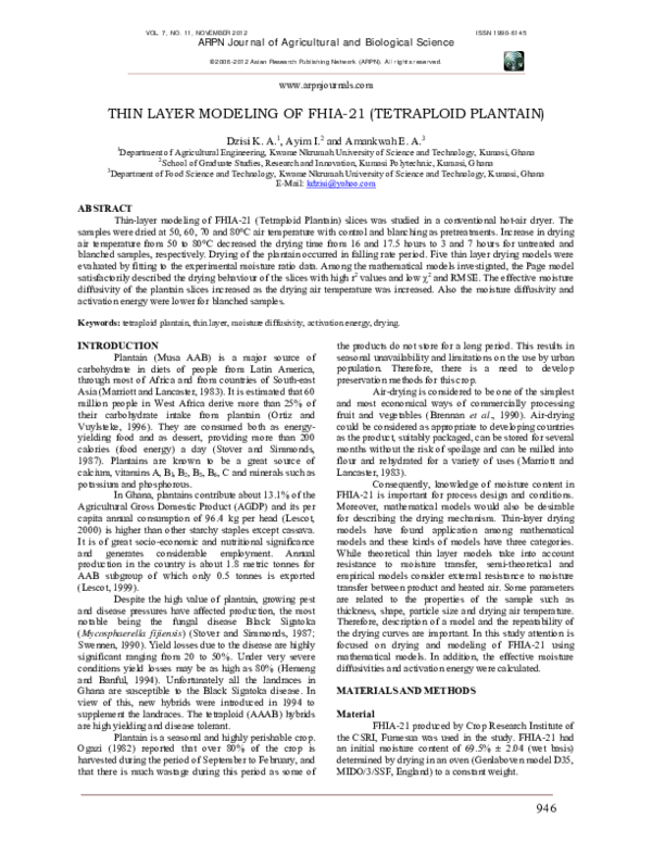 (PDF) Thin Layer Modeling of FHIA-21 (Tetraploid Plantain)