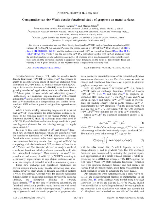 (PDF) Comparative van der Waals density-functional study of graphene on ...