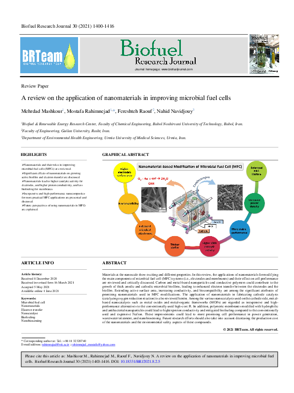 (PDF) A review on the application of nanomaterials in improving microbial fuel cells