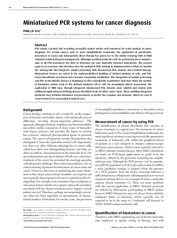 (PDF) Miniaturized PCR systems for cancer diagnosis