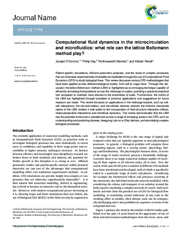(PDF) Computational fluid dynamics in the microcirculation and microfluidics: what role can the ...