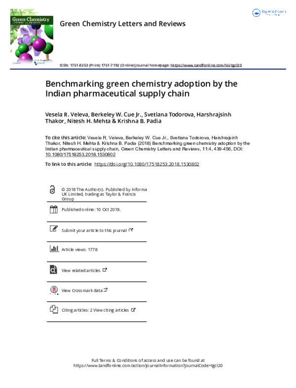 (PDF) Benchmarking green chemistry adoption by the Indian pharmaceutical supply chain