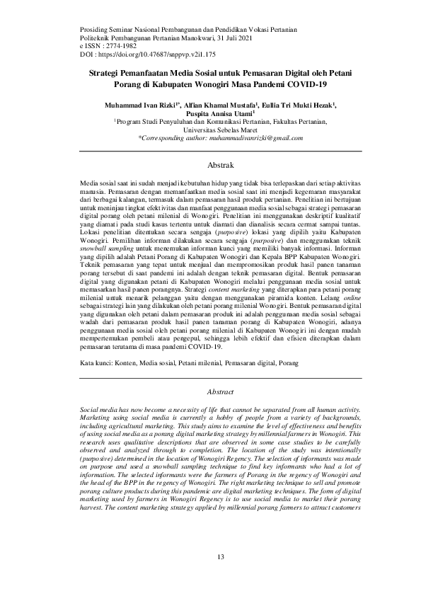 (PDF) Strategi Pemanfaatan Media Sosial untuk Pemasaran Digital oleh Petani Porang di Kabupaten ...