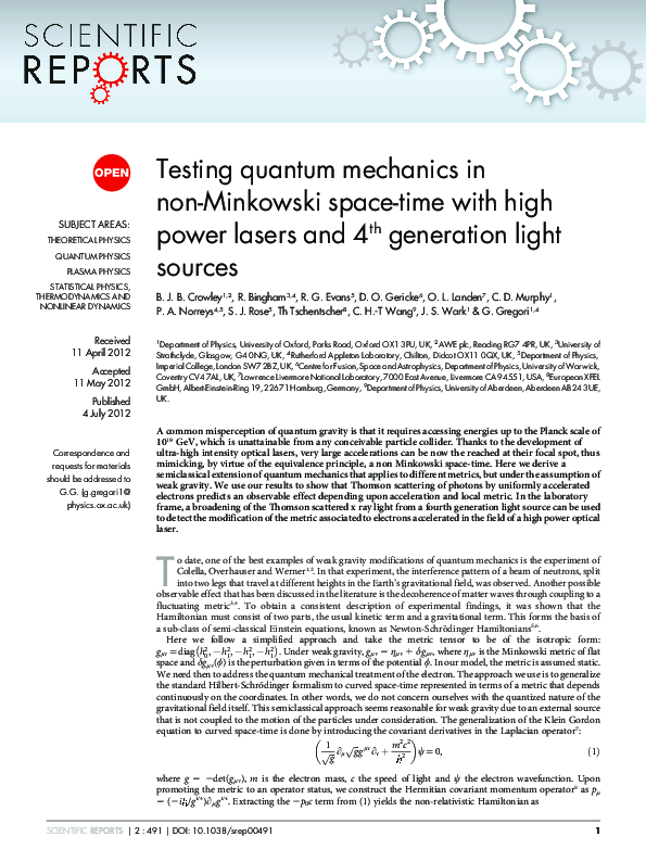 (PDF) Testing quantum mechanics in non-Minkowski space-time with high ...