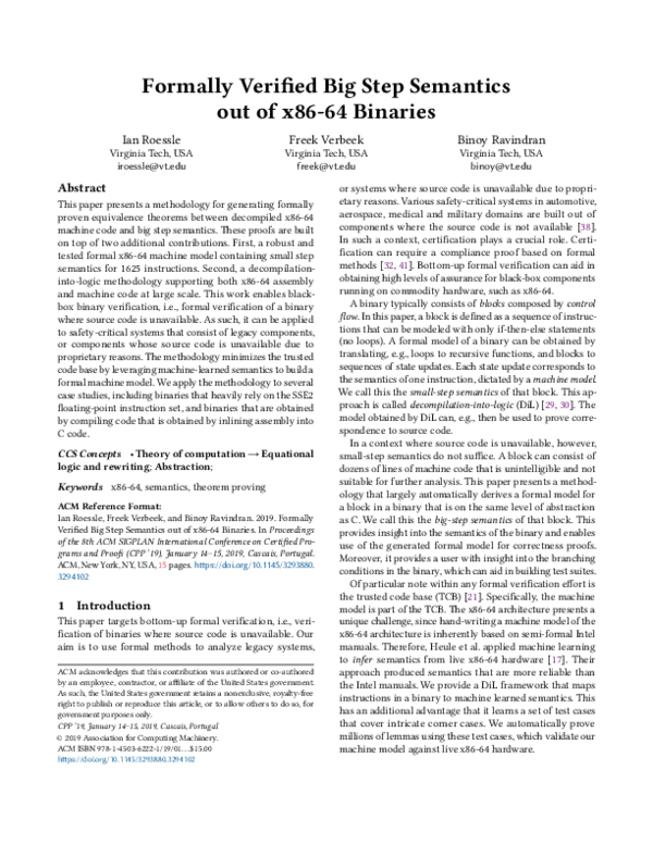 (PDF) Formally verified big step semantics out of x86-64 binaries