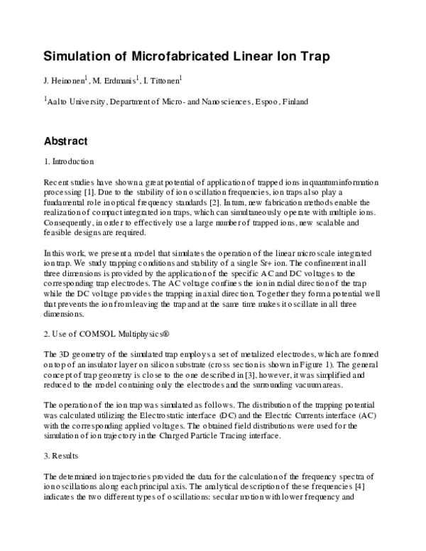 (PDF) Simulation of Microfabricated Linear Ion Trap