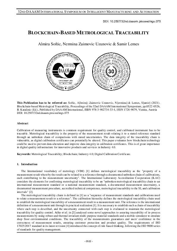 (PDF) Blockchain-based Metrological Traceability