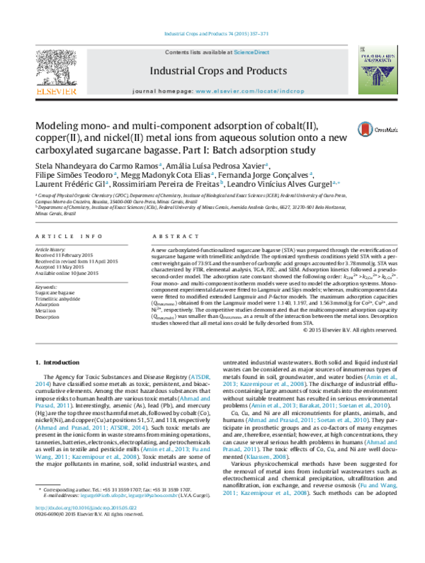 (PDF) Modeling mono- and multi-component adsorption of cobalt(II), copper(II), and nickel(II ...