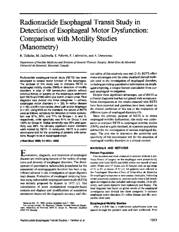 (PDF) Radionuclide esophageal transit study in detection of esophageal ...