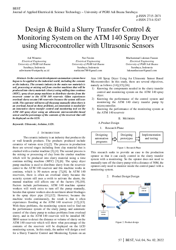 (PDF) Design & Build a Slurry Transfer Control & Monitoring System on the Atm 140 Spray Dryer ...
