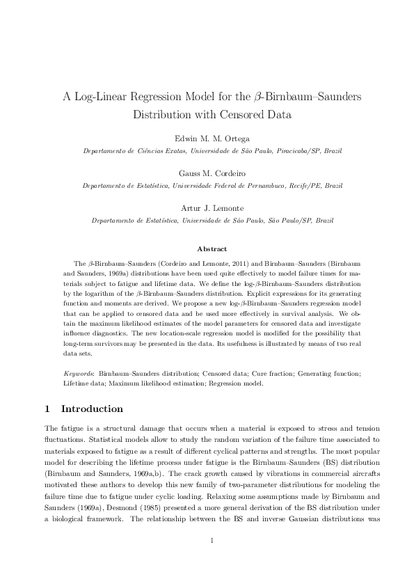 (PDF) A log-linear regression model for the -Birnbaum–Saunders distribution with censored data