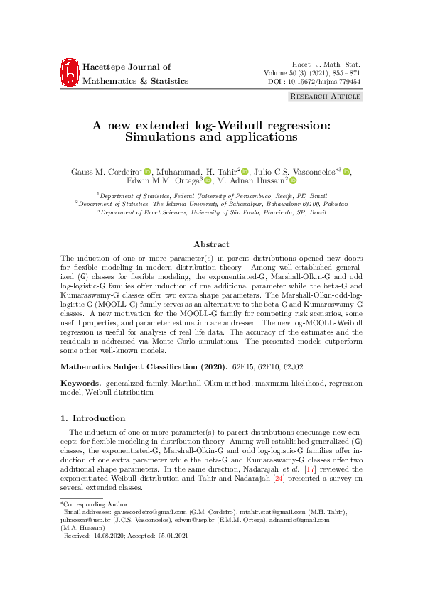 (PDF) A new extended log-Weibull regression: Simulations and applications