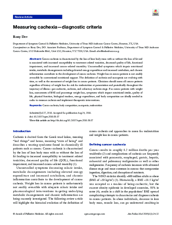 (PDF) Measuring cachexia—diagnostic criteria