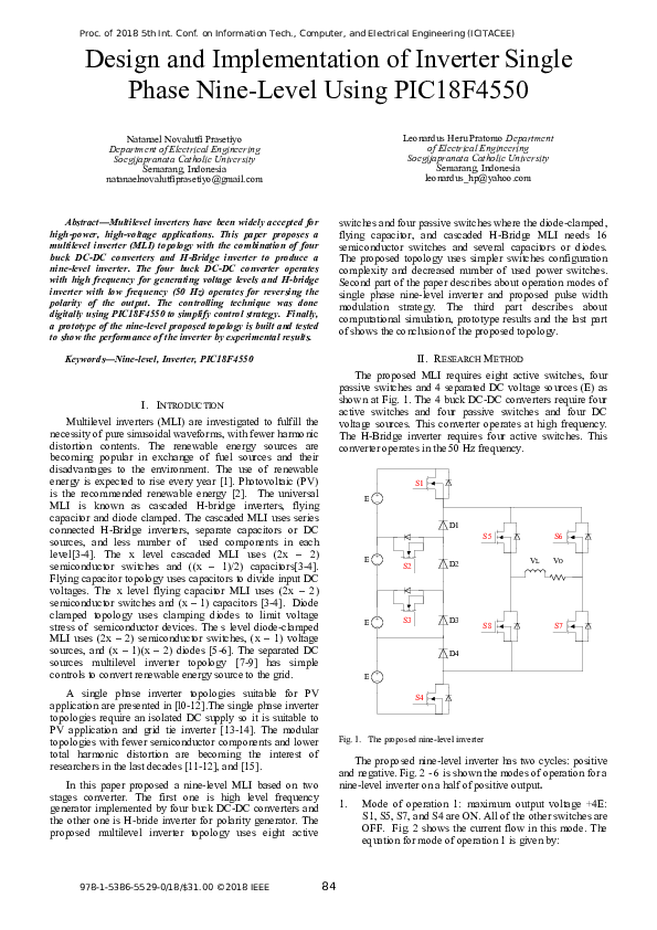 (PDF) Design and Implementation of Inverter Single Phase Nine-Level Using PIC18F4550 | Leonardus ...