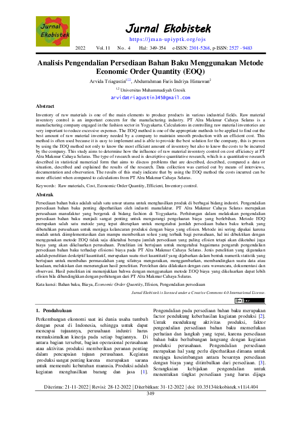 (PDF) Analisis Pengendalian Persediaan Bahan Baku Menggunakan Metode Economic Order Quantity (EOQ)