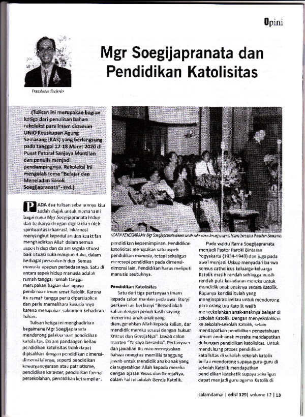 (PDF) Mgr Soegijapranata dan Pendidikan Katolisitas