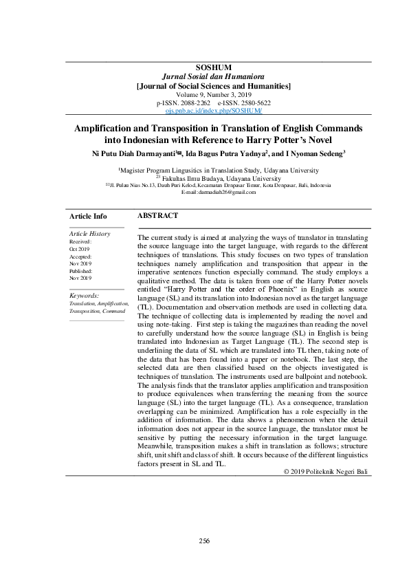Pdf Amplification And Transposition In English Commands Into