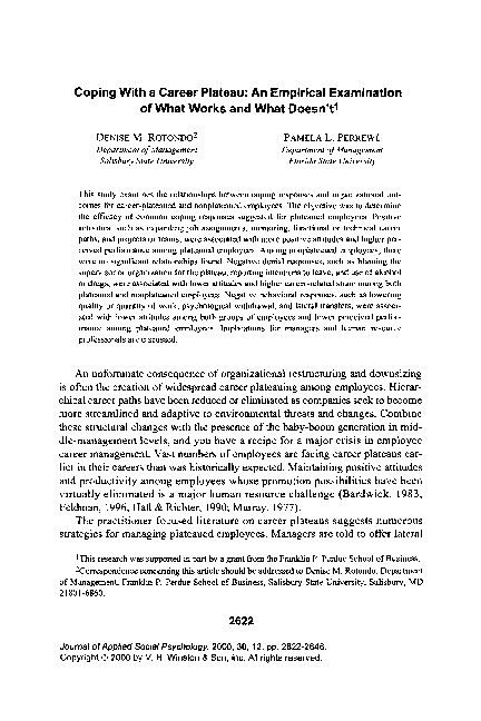 (PDF) Coping With a Career Plateau: An Empirical Examination of What Works and What Doesn't1