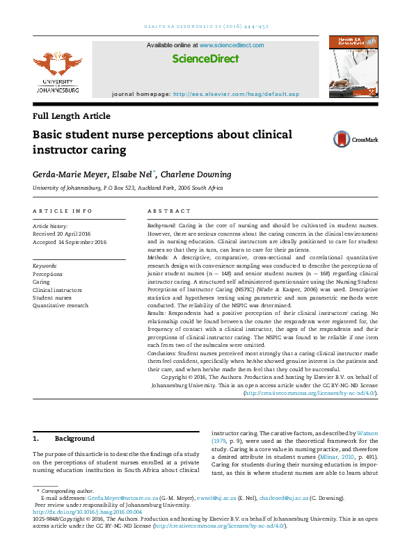 (PDF) Basic student nurse perceptions about clinical instructor caring