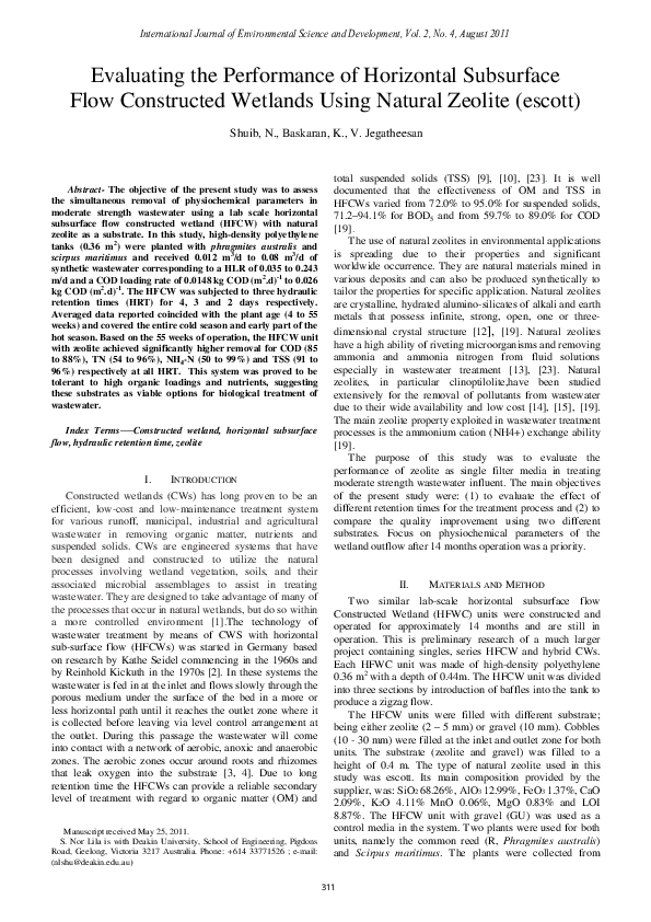 (PDF) Evaluating the Performance of Horizontal Subsurface Flow Constructed Wetlands Using ...