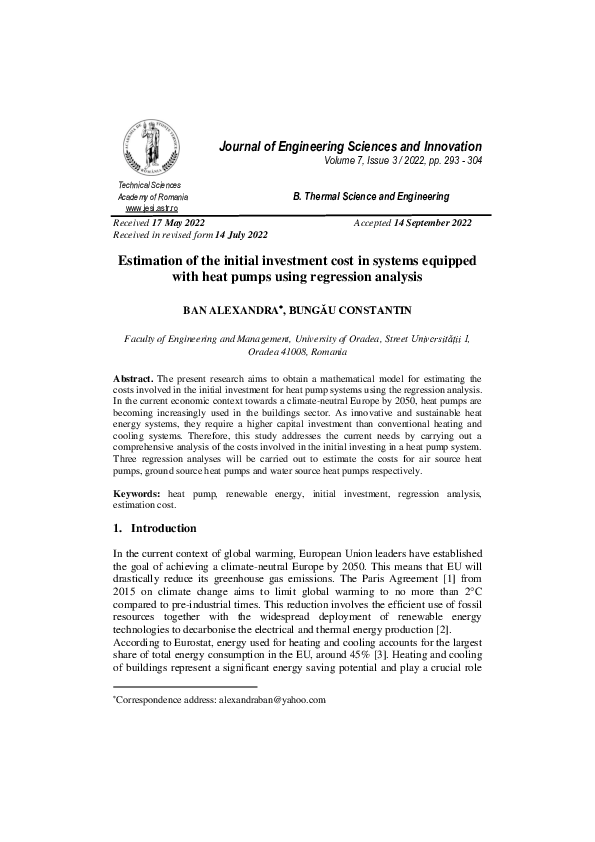 (PDF) Estimation of the initial investment cost in systems equipped ...