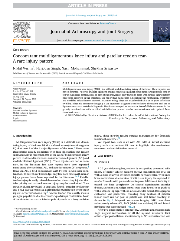 (PDF) Concomitant multiligamentous knee injury and patellar tendon tear ...