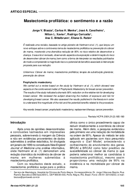 (PDF) Mastectomia profilática : o sentimento e a razão | Jorge Biazus ...