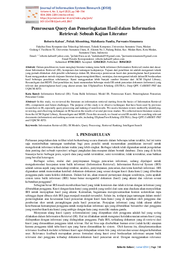 (PDF) Pemrosesan Query dan Pemeringkatan Hasil dalam Information ...