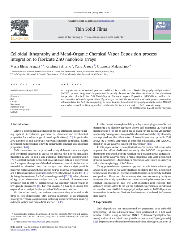(PDF) Colloidal lithography and Metal-Organic Chemical Vapor Deposition ...