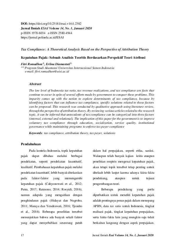 (PDF) Kepatuhan Pajak: Sebuah Analisis Teoritis Berdasarkan Perspektif Teori Atribusi