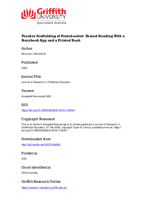 (PDF) Teacher Scaffolding of Preschoolers’ Shared Reading With a ...