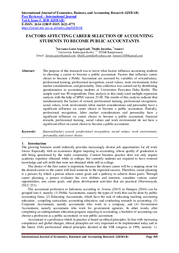 (PDF) Factors Affecting Career Selection of Accounting Students to Become Public Accountants