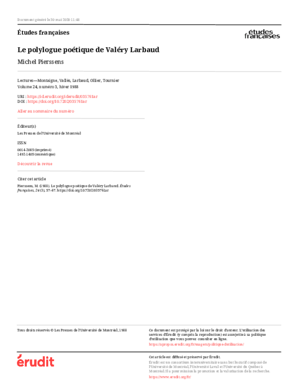 (PDF) Le polylogue poétique de Valéry Larbaud