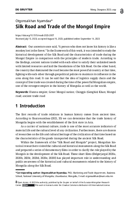 (PDF) Silk Road and Trade of the Mongol Empire