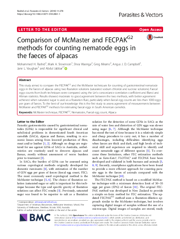 (PDF) {"__content__"=>"Comparison of McMaster and FECPAK methods for ...