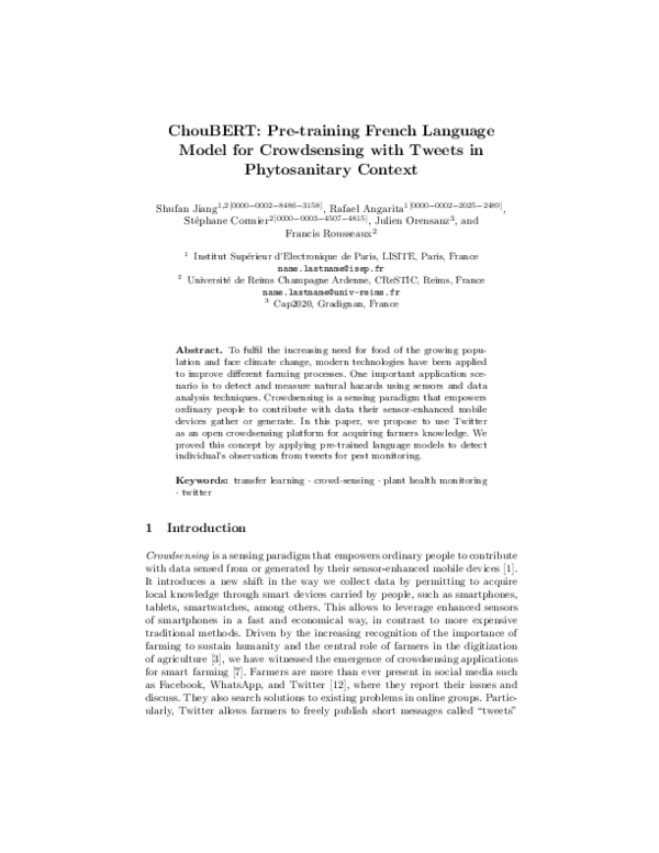 (PDF) ChouBERT: Pre-training French Language Model for Crowdsensing ...