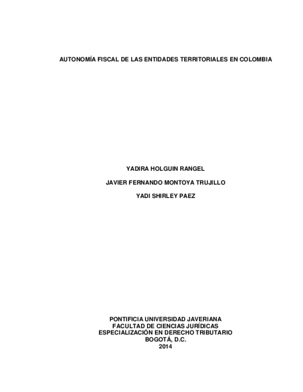 (PDF) Autonomía fiscal de las entidades territoriales en Colombia