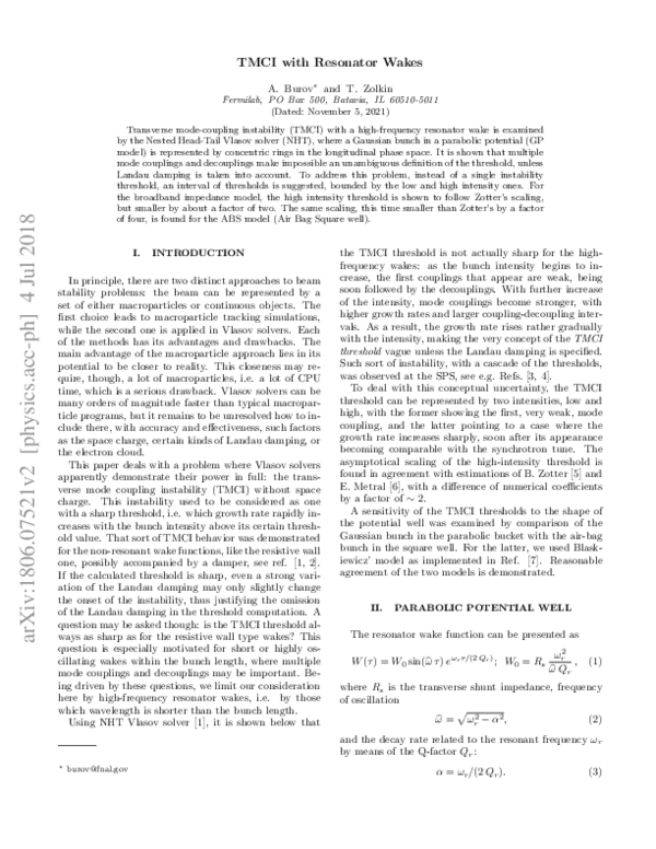(PDF) TMCI with Resonator Wakes
