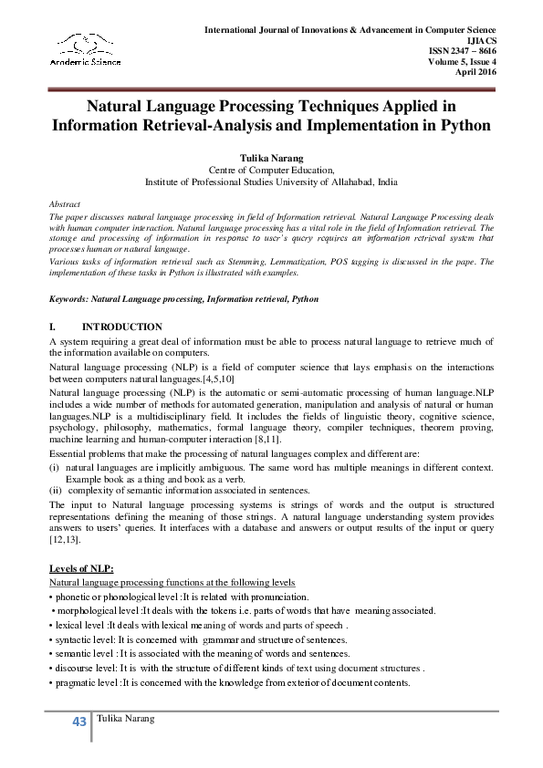 (PDF) Natural Language Processing Techniques Applied in Information Retrieval-Analysis and ...