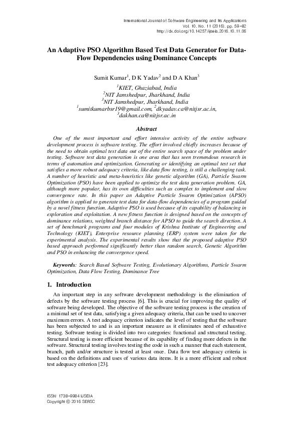 (PDF) An Adaptive PSO Algorithm Based Test Data Generator for Data-Flow ...