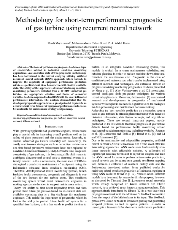 (PDF) Methodology for short-term performance prognostic of gas turbine using recurrent neural ...