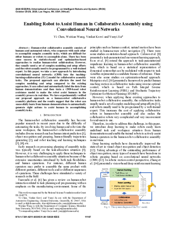 Pdf Enabling Robot To Assist Human In Collaborative Assembly Using Convolutional Neural Networks
