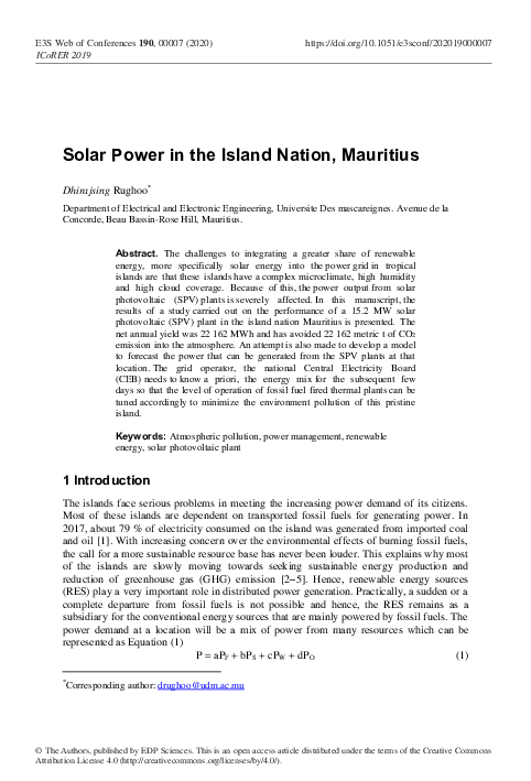(PDF) Solar Power in the Island Nation, Mauritius