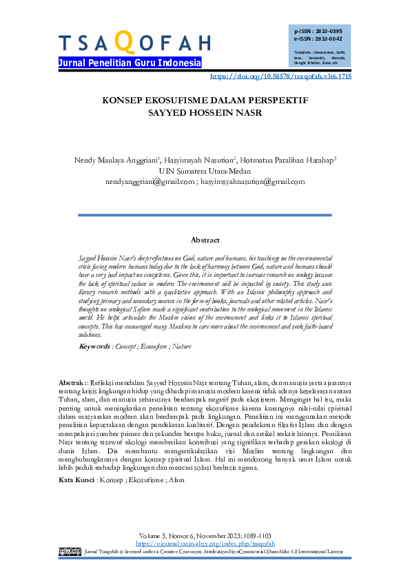 (PDF) Konsep Ekosufisme dalam Perspektif Sayyed Hossein Nasr