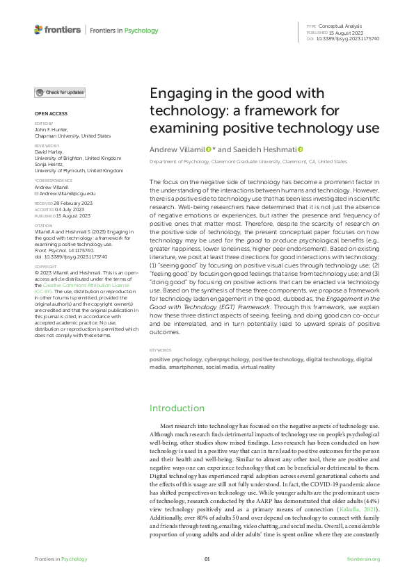 (PDF) Engaging in the good with technology: a framework for examining ...
