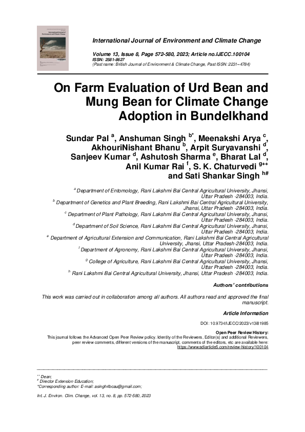 (PDF) On Farm Evaluation of Urd Bean and Mung Bean for Climate Change ...