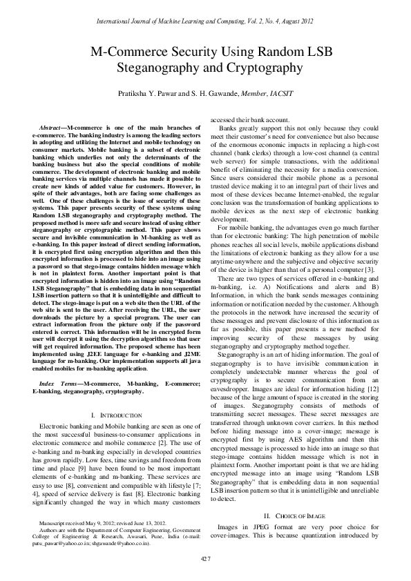 Pdf M Commerce Security Using Random Lsb Steganography And Cryptography Pratiksha Pawar 