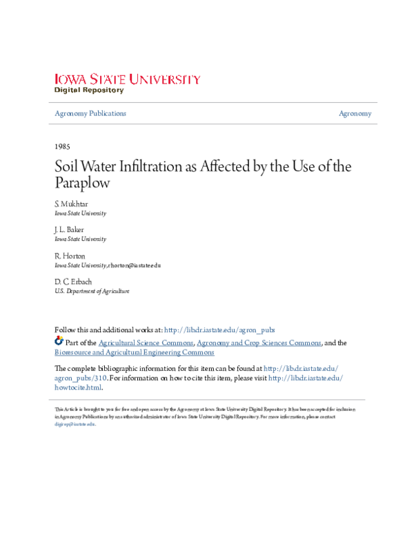 (PDF) Soil Water Infiltration as Affected by the Use of the Paraplow ...