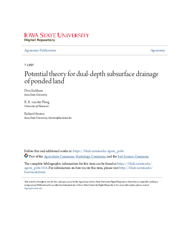 (PDF) Potential theory for dual‐depth subsurface drainage of ponded land